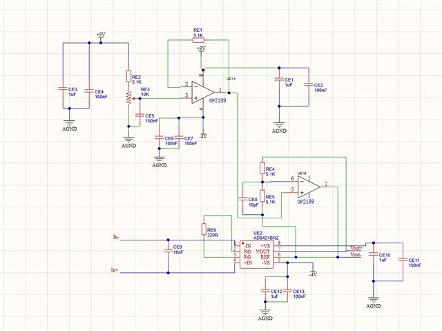 参考的AD8421 Datasheet上面的单端转差分电路，后面断开负载，输入断接地短路，输出出现低频干扰怎么解决？ - 电路设计论坛 - 电子技术论坛 - 广受欢迎的专业电子论坛!
